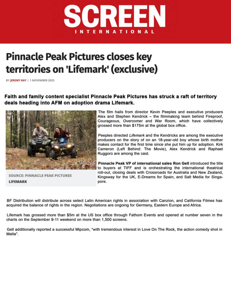 Pinnacle Peak Pictures closes key territories on ‘Lifemark’ (exclusive ...